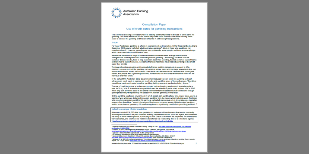 Consultation Paper: Use of credit cards for gambling transactions ...